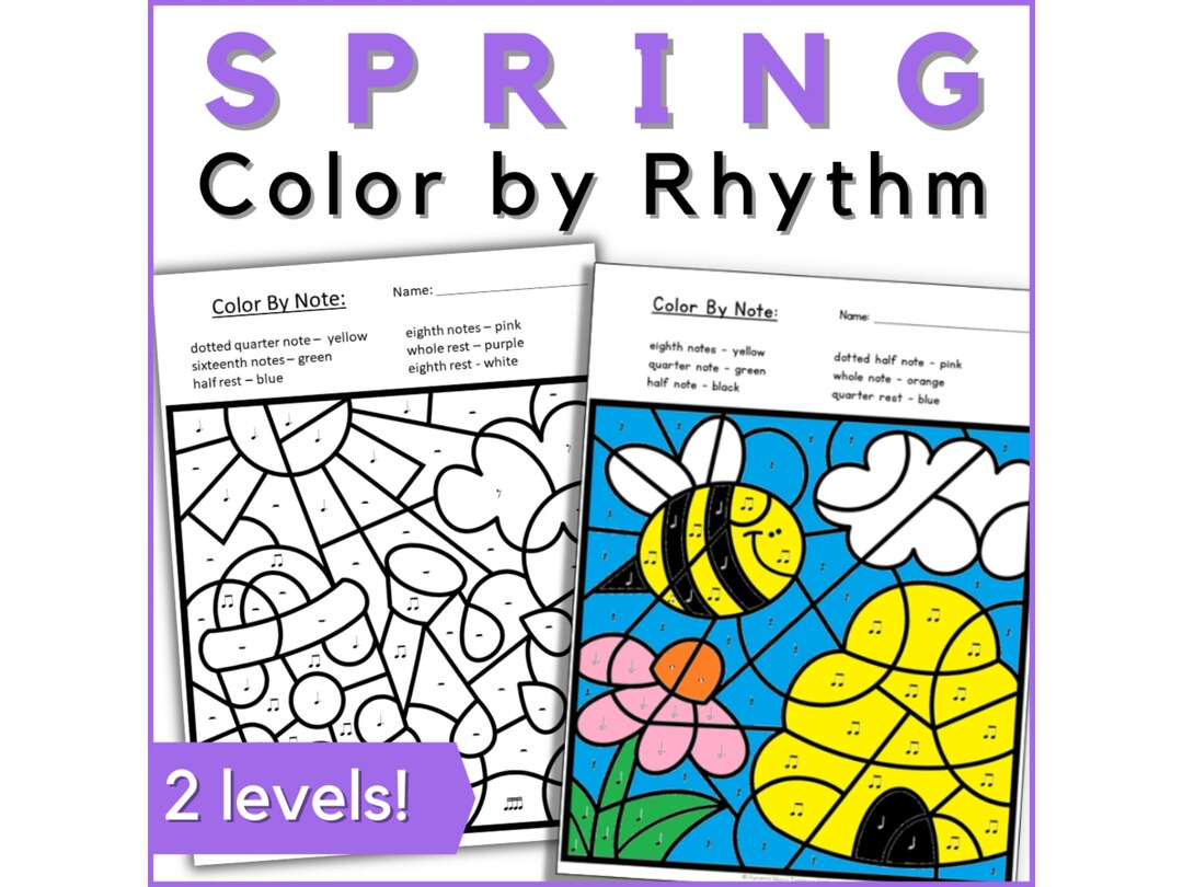 Spring Music Worksheets - Color by Rhythm Music Coloring Pages Activity ...