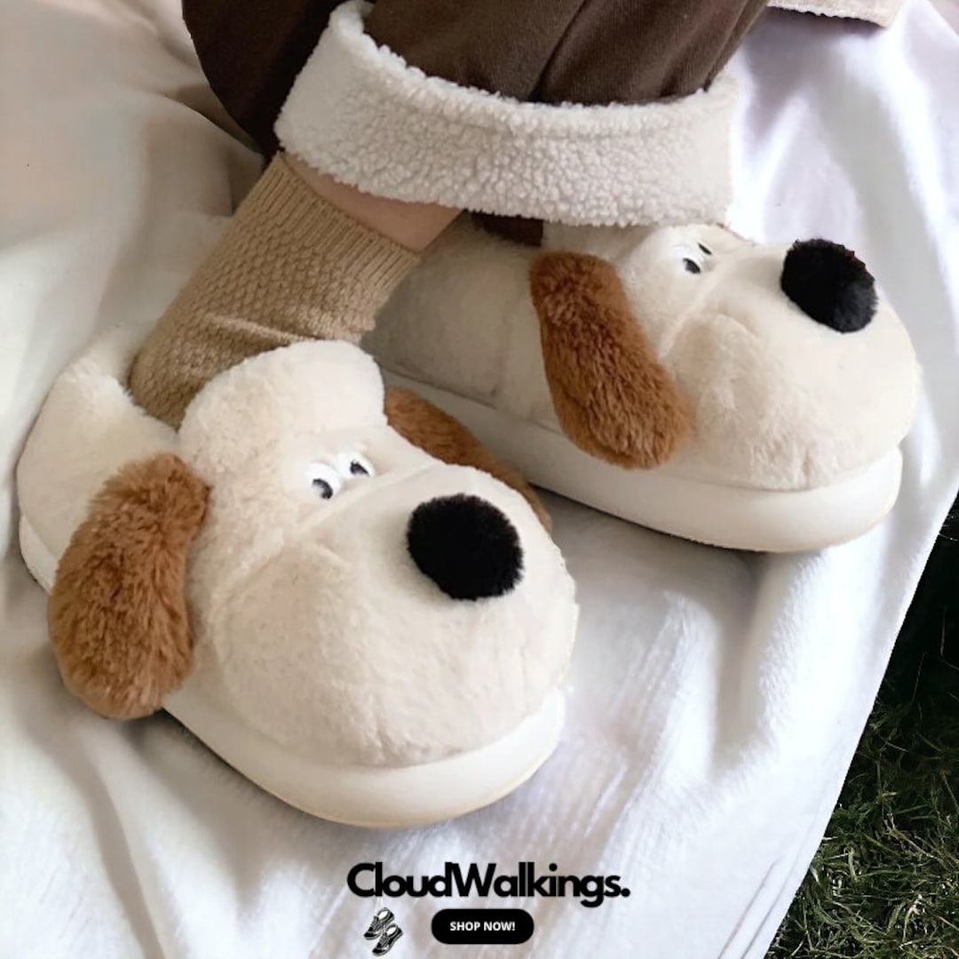 Cute Dog Slippers for Couples Plush Comfort, Warmth, and Non-slip ...