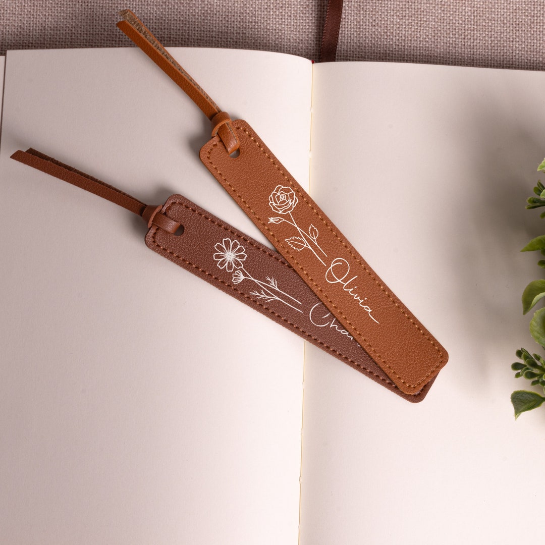 Personalized Leather Bookmark,custom Name Bookmark With Birth Flower ...