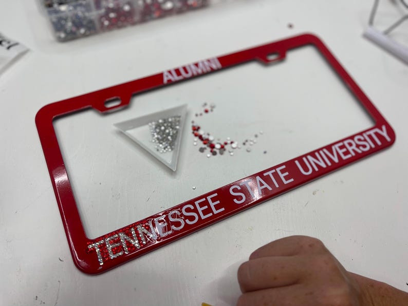 College Custom Car Frame With Crystals, Bling License Plate Frame - Etsy