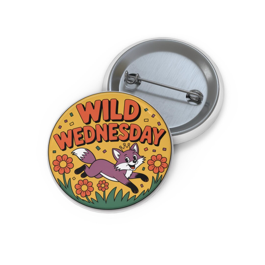 Retro Wild Wednesday Purple Comic Style Button Pin, Fun Illustrations ...
