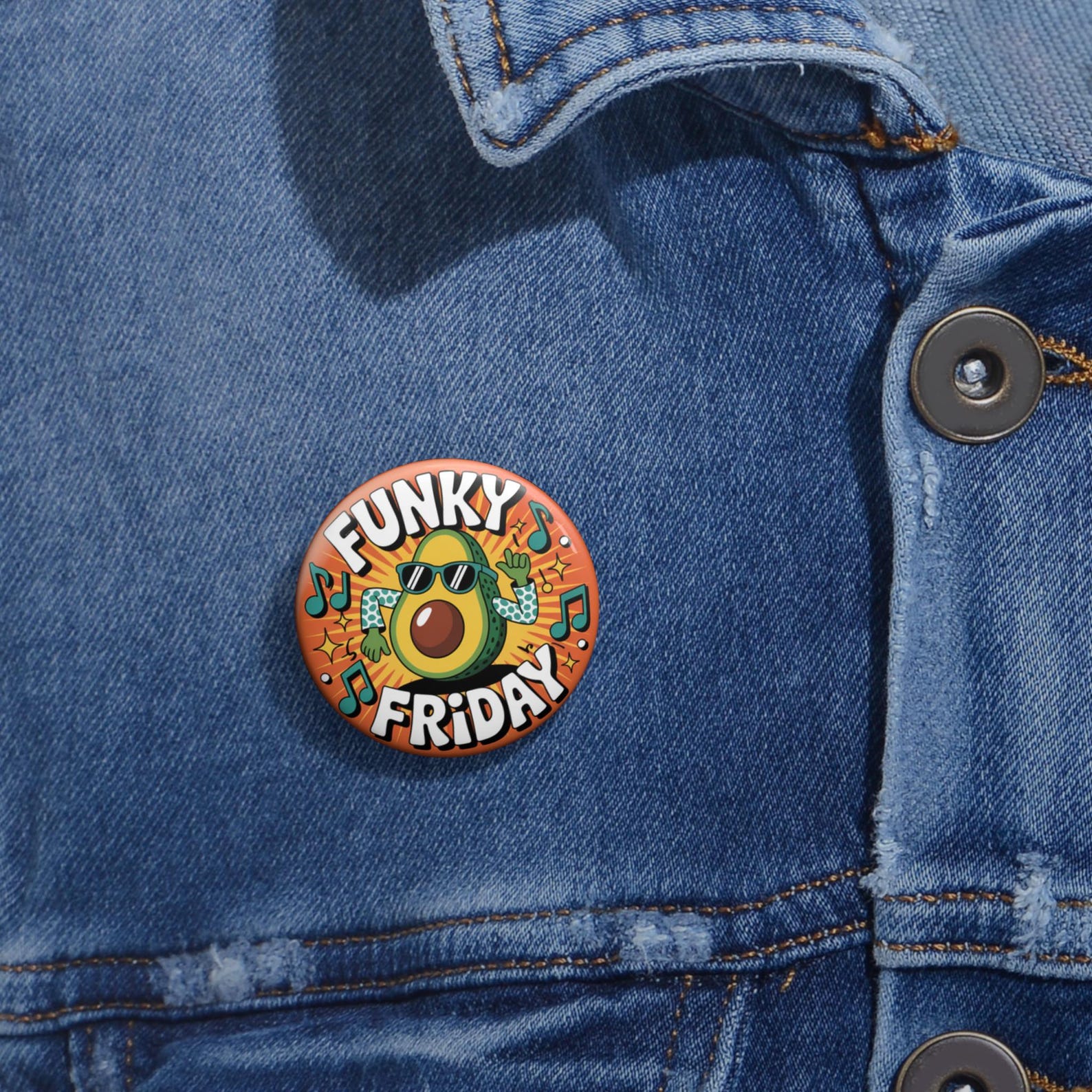 Retro Funky Friday Pin Buttons, Comic Style Illustrations, Green Button ...
