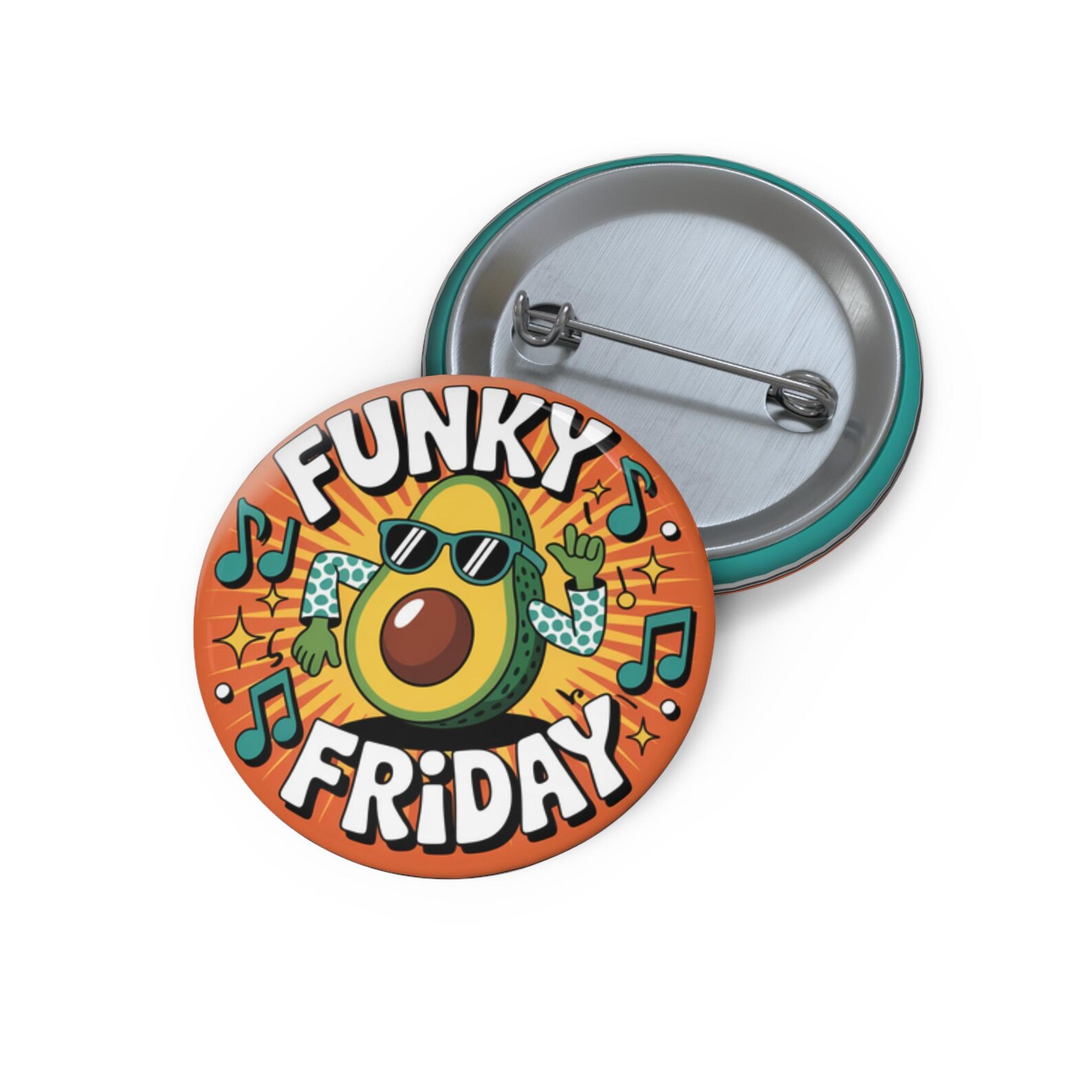 Retro Funky Friday Pin Buttons, Comic Style Illustrations, Green Button ...