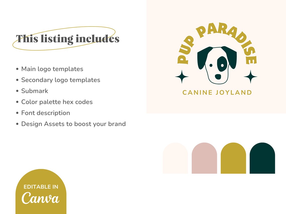 Editable Dog Logo Design in Canva Custom Pet Logo Template Paw Color ...