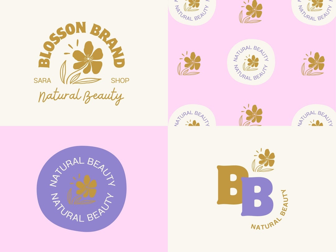 Boho Flower Logo Design Template, Editable Canva Logo, Colorful Logo ...