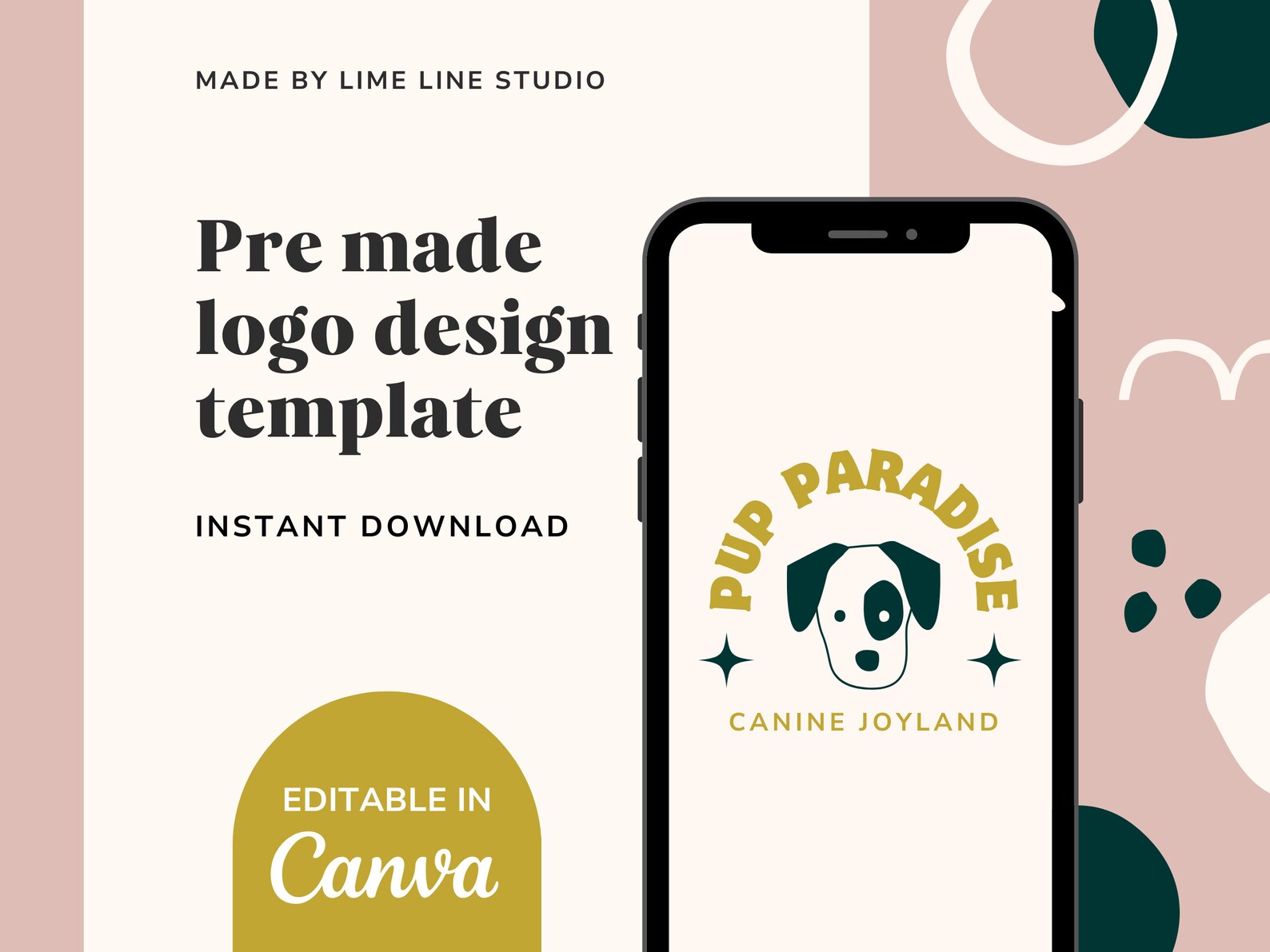Editable Dog Logo Design in Canva - Custom Pet Logo Template - Paw ...