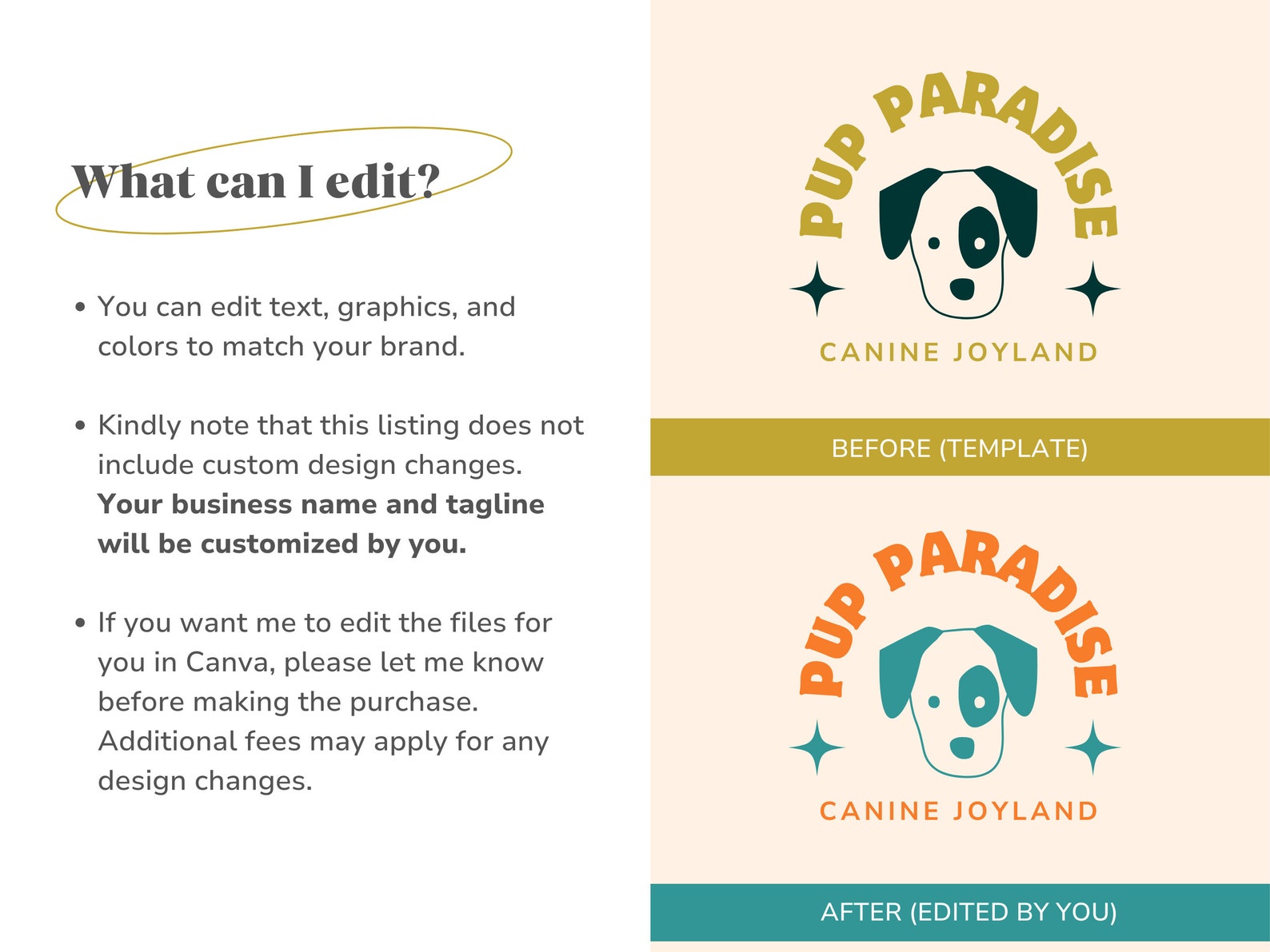 Editable Dog Logo Design in Canva Custom Pet Logo Template Paw Color ...