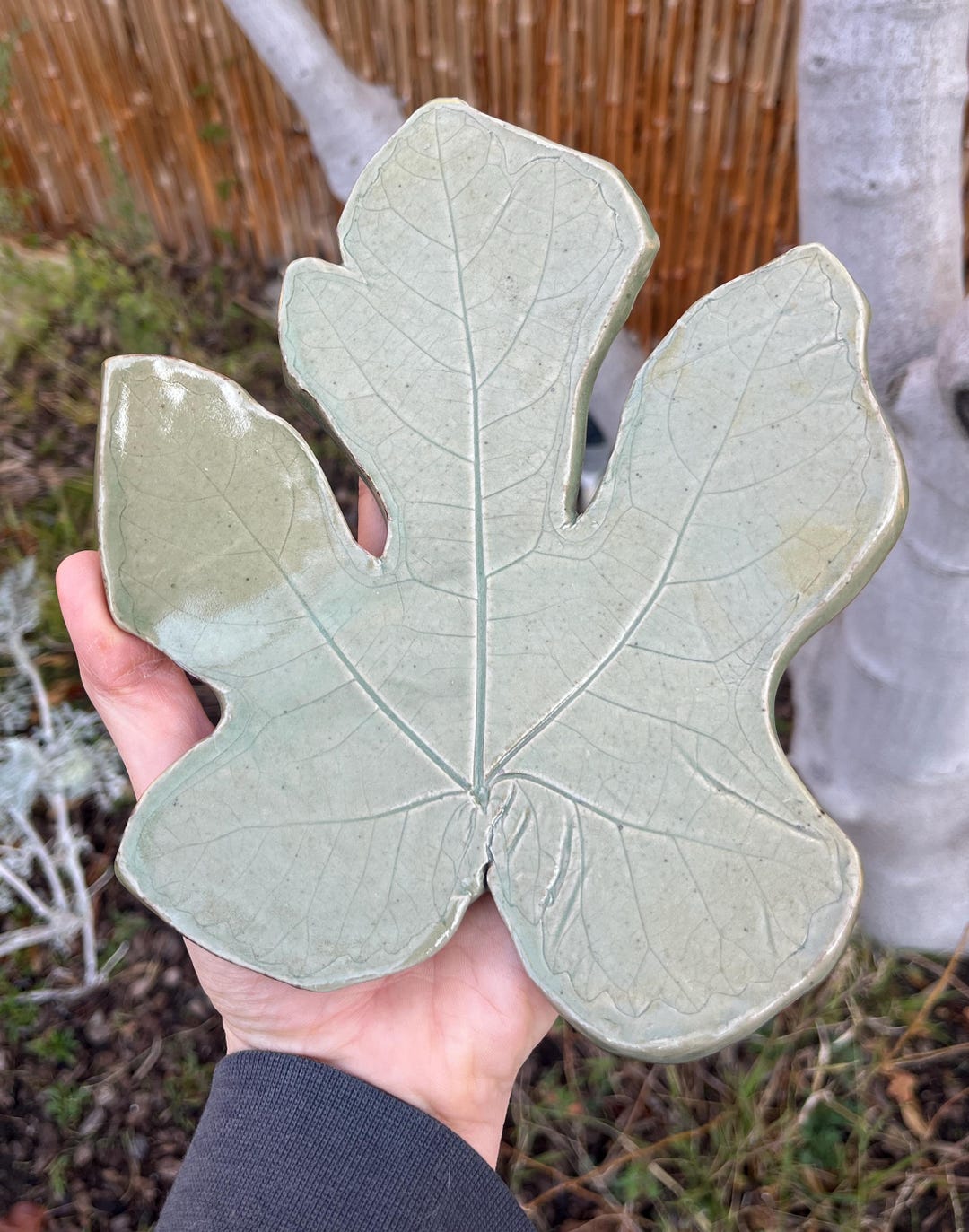 Handmade Ceramic Fig Leaf Dish: Pressed Nature Design - Etsy