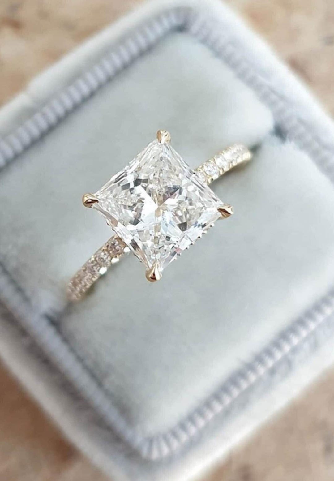 Dainty 2 Ct Princess Cut Moissanite Engagement Ring, 925 Silver Wedding ...