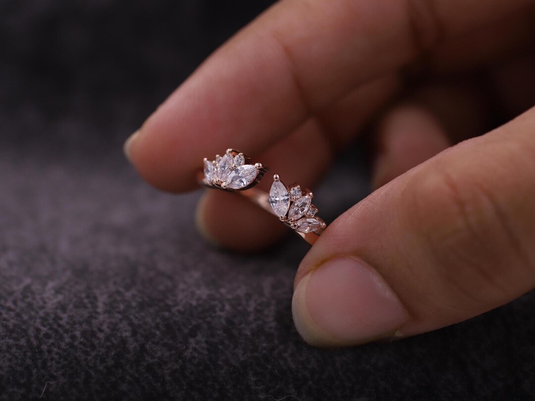Minimalist Open Gap Wedding Band, Marquise and Round Moissanite ...