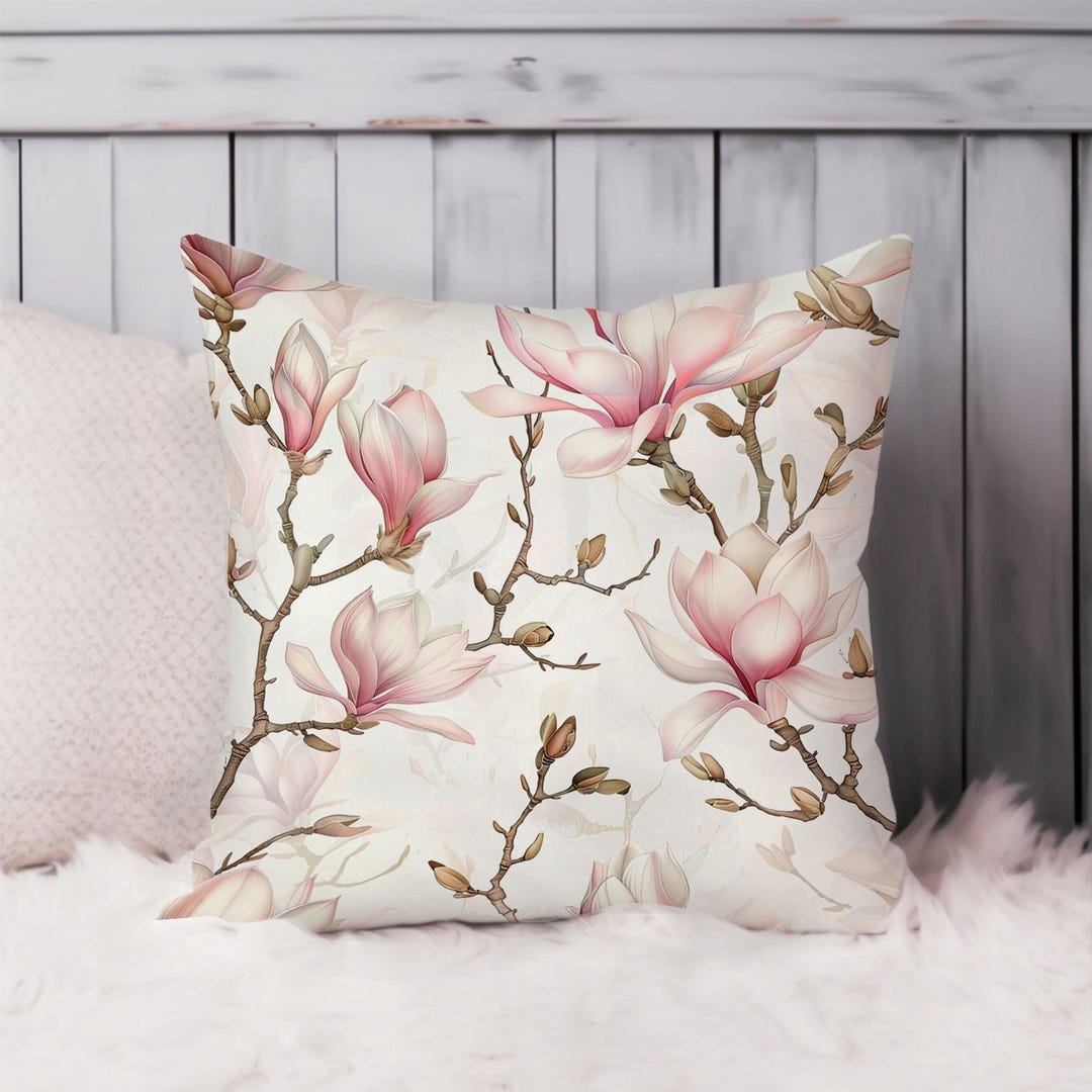 Magnolia Flowers Floral Throw Pillow Soft Cushion Cover Cottage Square ...