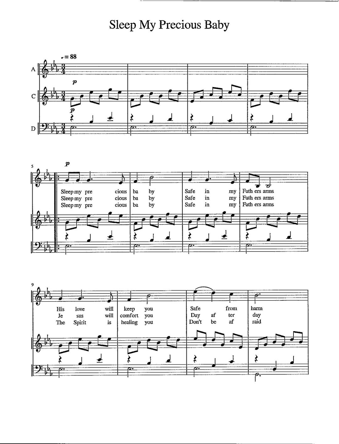 Sleep My Precious Baby - Digital Download Sheet Music - Key of E Flat ...
