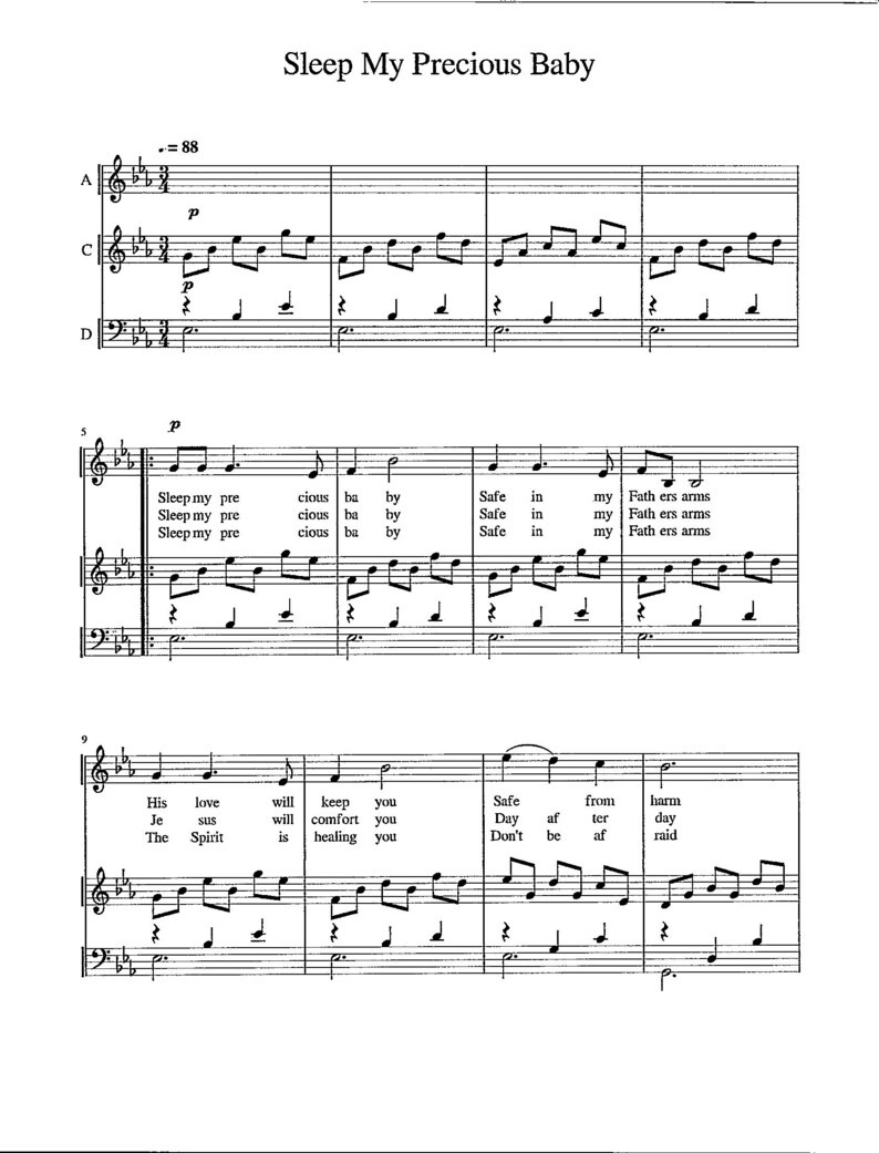 Sleep My Precious Baby - Digital Download Sheet Music - Key of E Flat ...