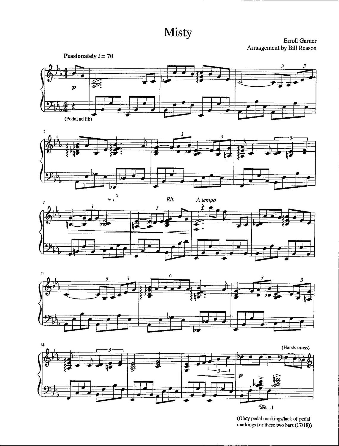 Misty - Digital Download Piano Solo Sheet Music - Late Intermediate ...