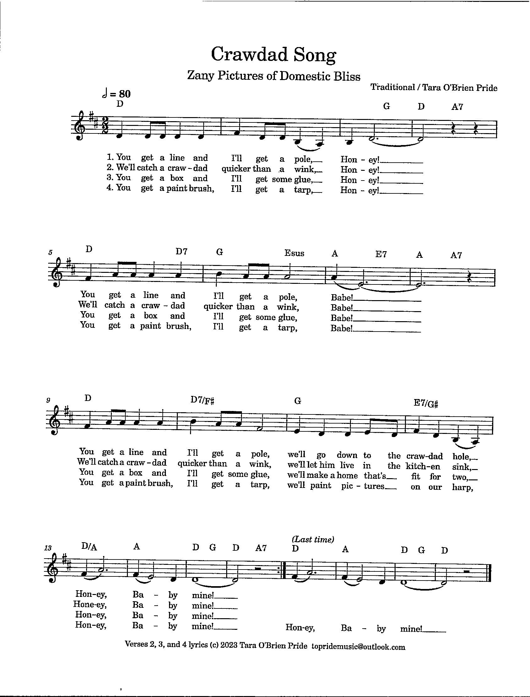 Crawdad Song - Digital Folk Song for Guitar Keyboard Ukulele Melody ...