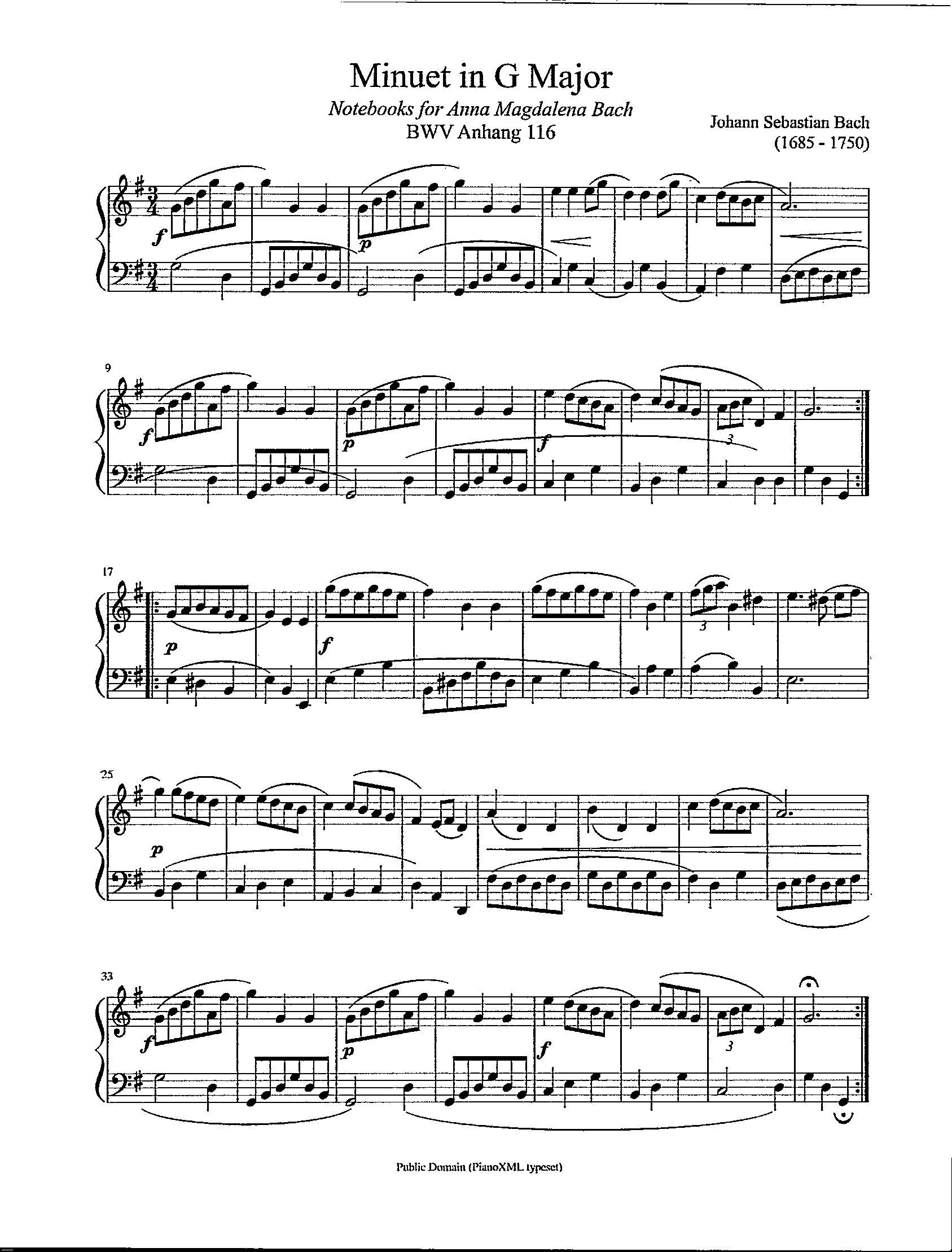 Minuet in G Major by Johann Sebastian Bank - Digital Printable Piano ...