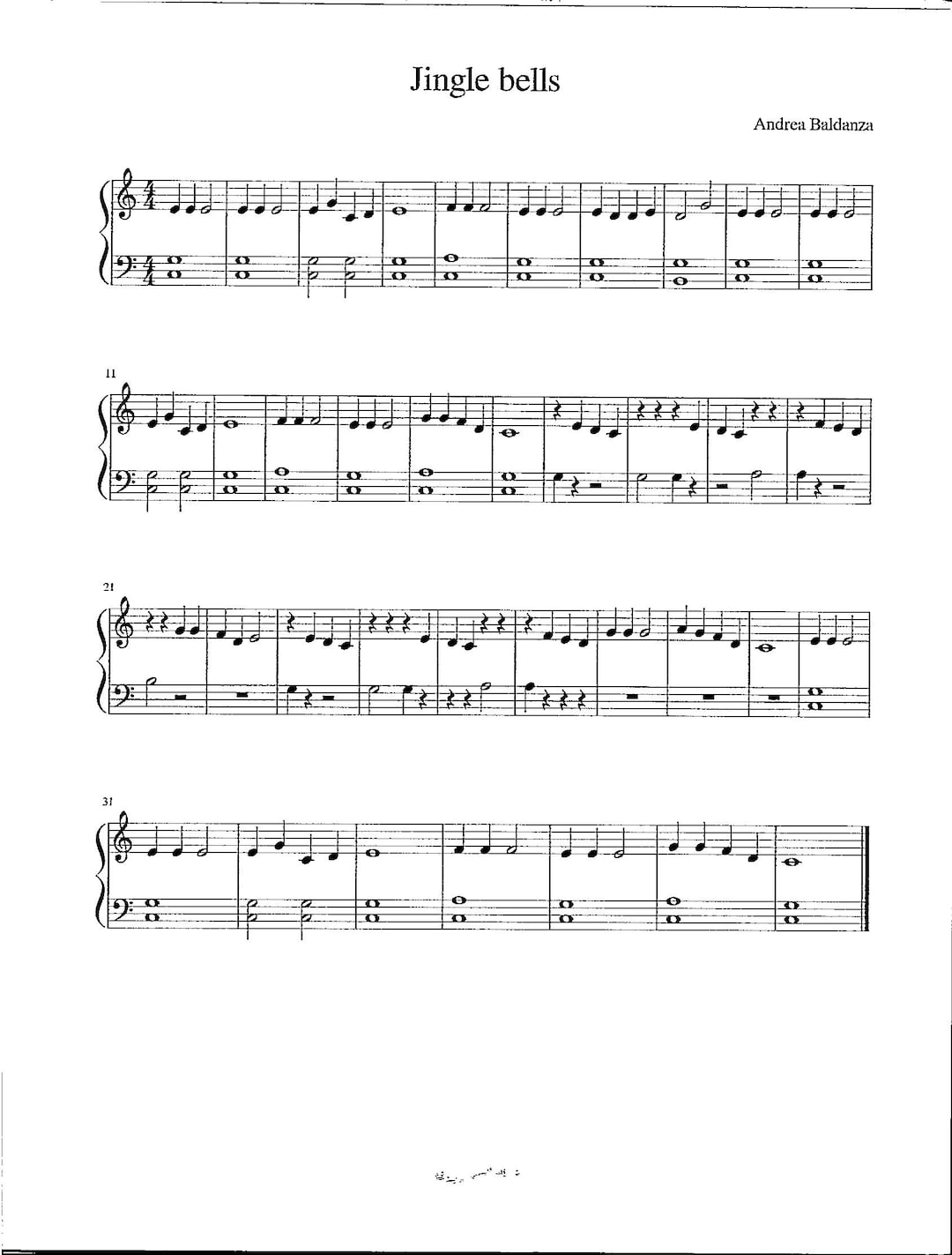 Jingle Bells - Easy Digital Download Piano Solo - Key of C - Etsy