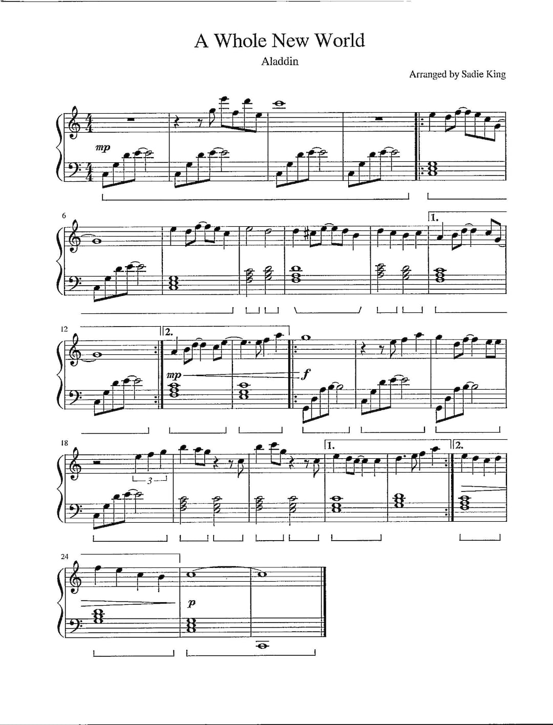 A Whole New World - Digital Download Main Theme Piano Solo - Late ...