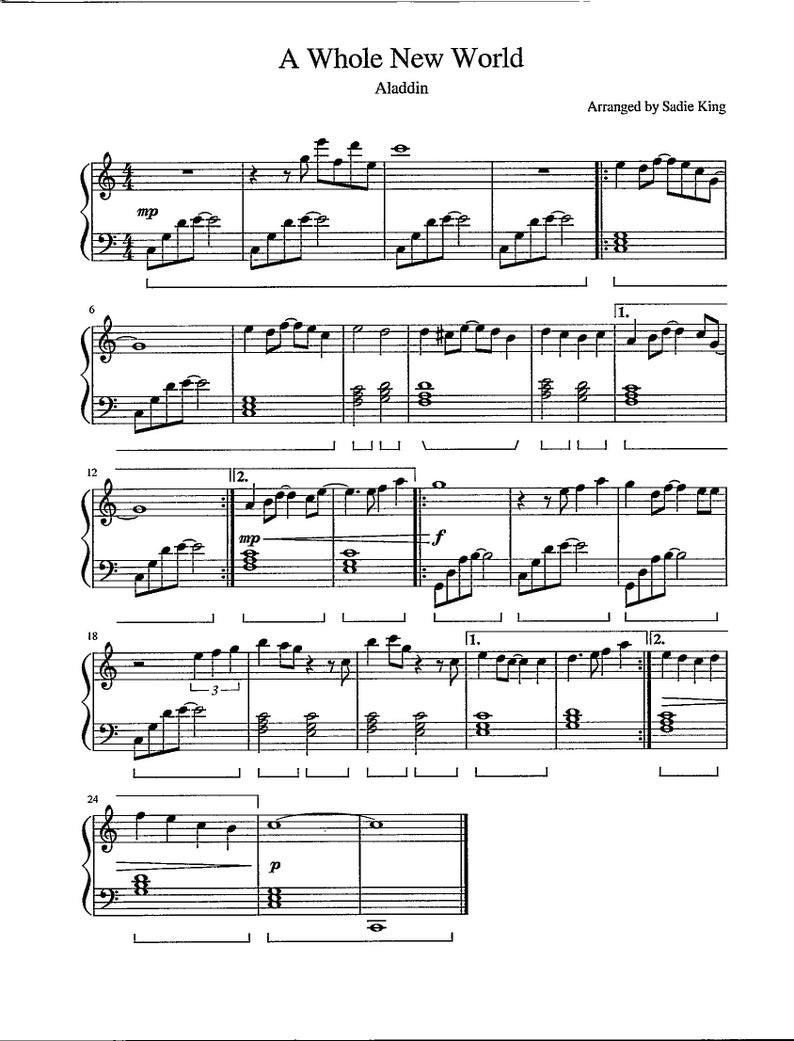 A Whole New World - Digital Download Main Theme Piano Solo - Late ...