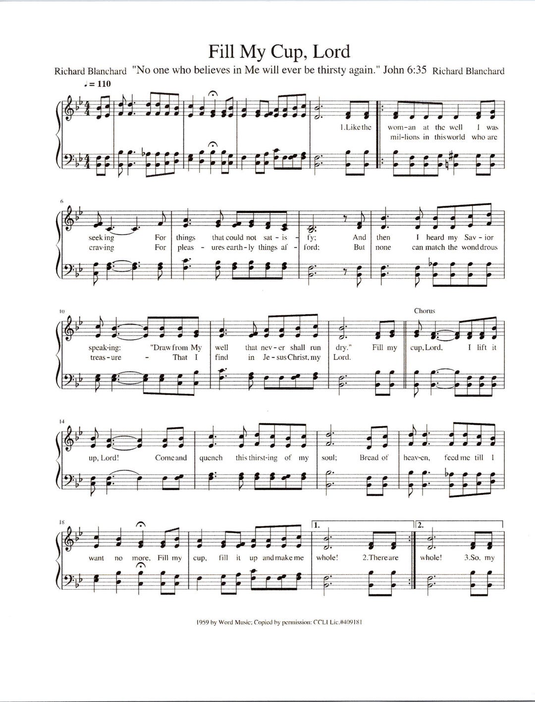 Fill My Cup Lord - Printable Hymn Tune With Lyrics - Key of B Flat - Etsy