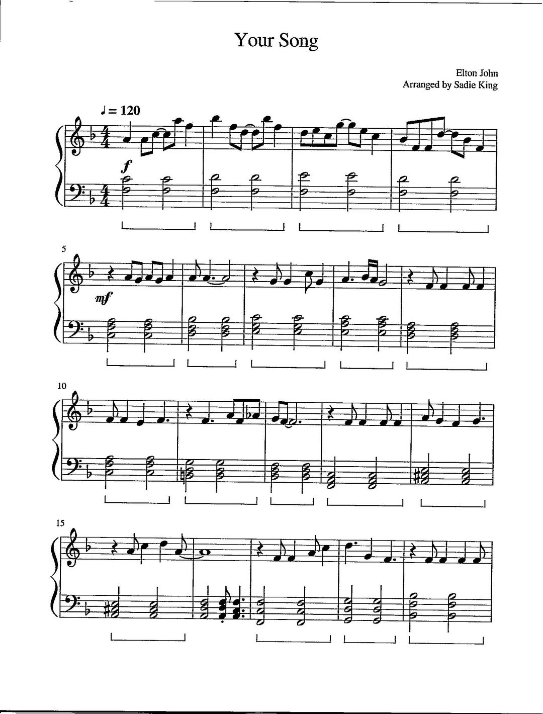Your Song Piano Sheet Music