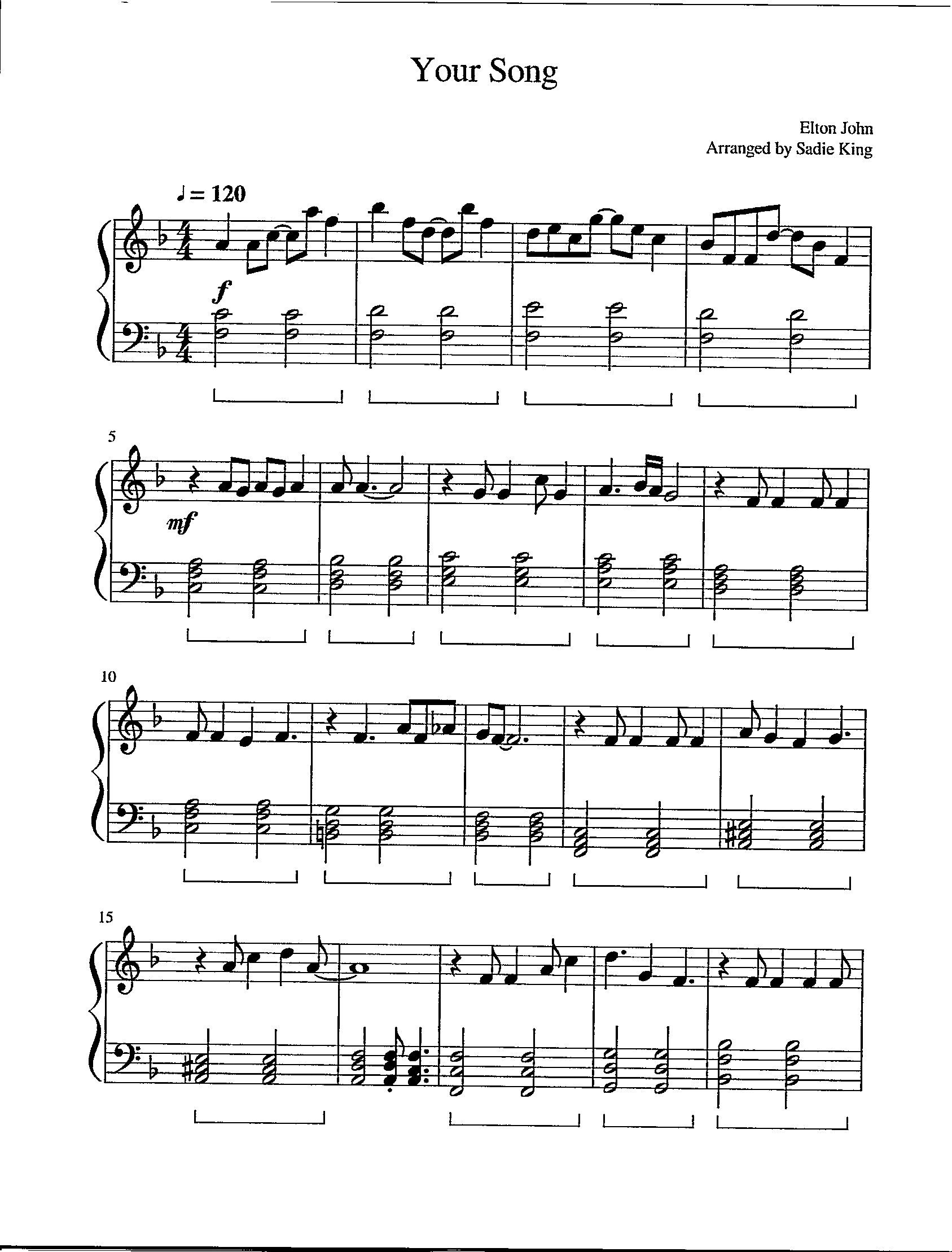 Your Song Digital Download Piano Solo Sheet Music Late Elementary