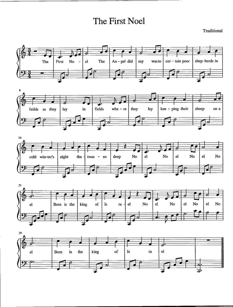 The First Noel - Digital Late Beginner Christmas Hymn With Lyrics - Key ...