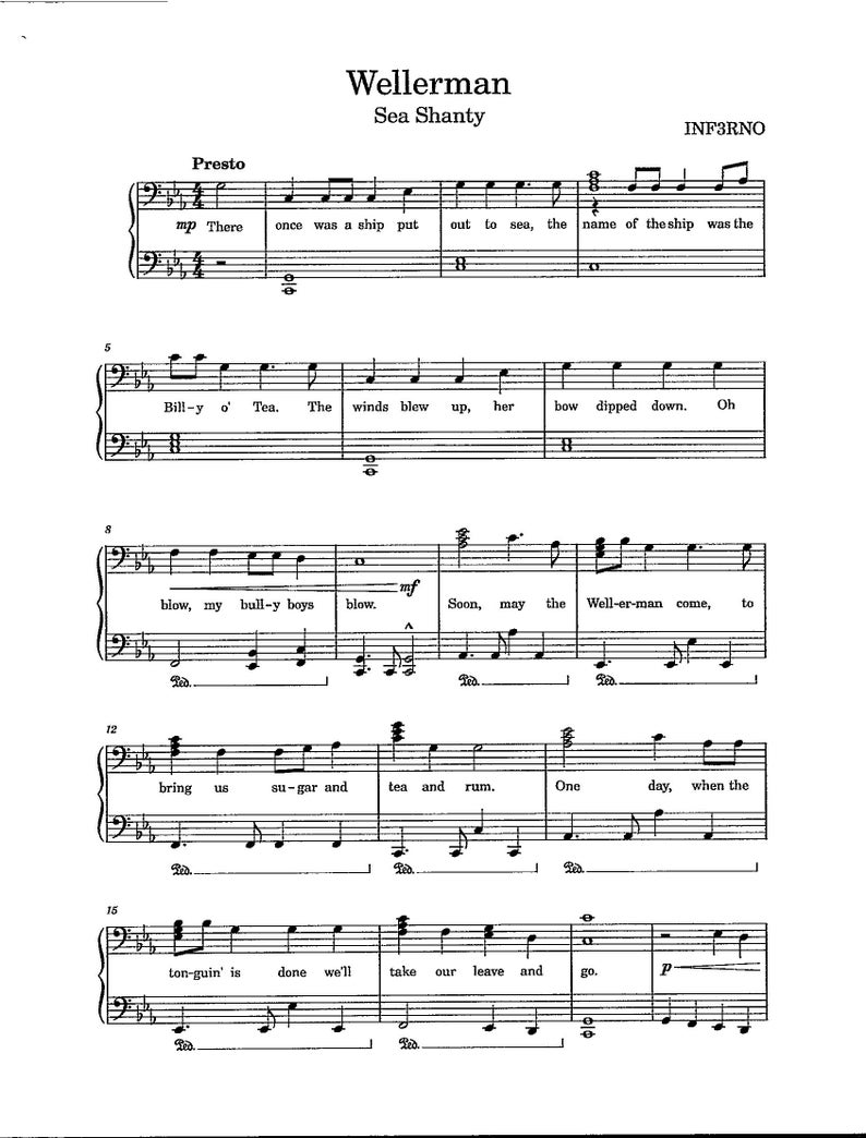 Wellerman Sea Chanty - Digital Piano Solo With Lyrics - Intermediate ...