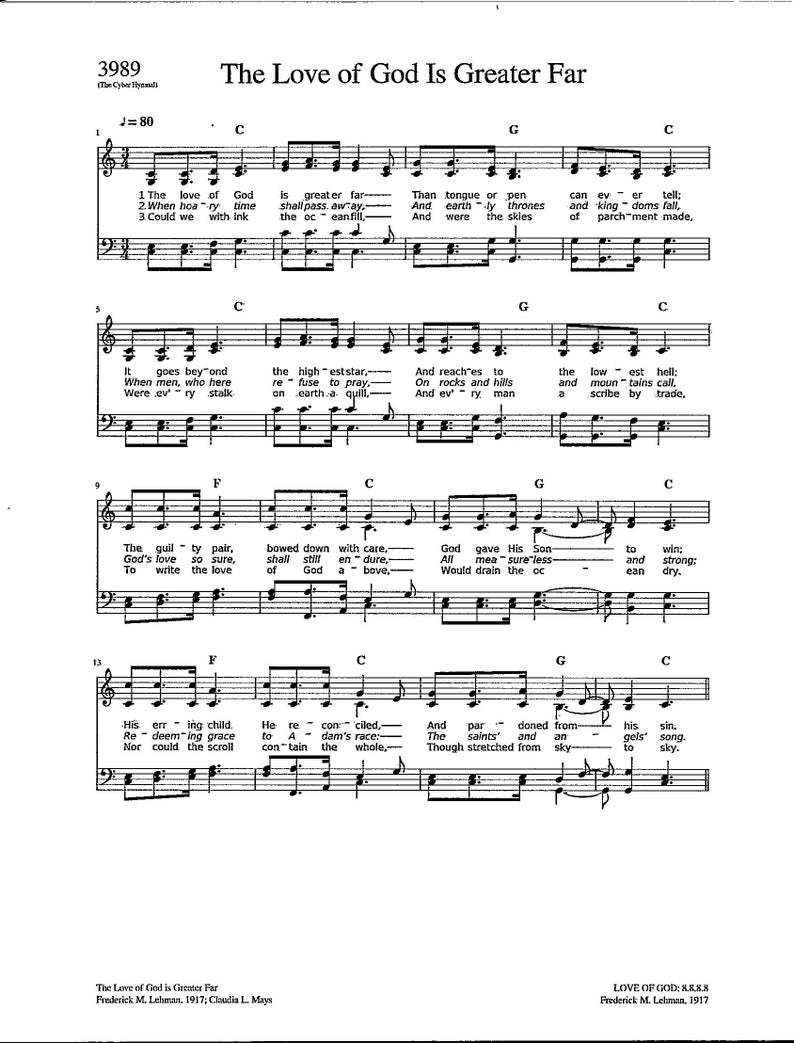 The Love of God is Greater Far - Printable Download Hymn Tune - Key of ...