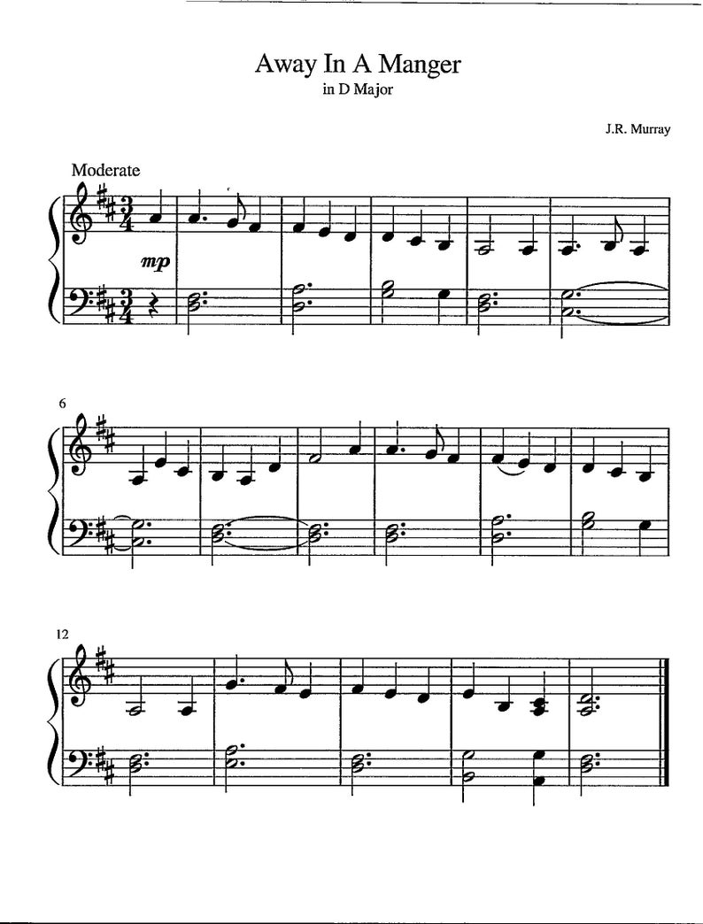 Away in a Manger - Digital Easy Christmas Tune - Key of D - Etsy