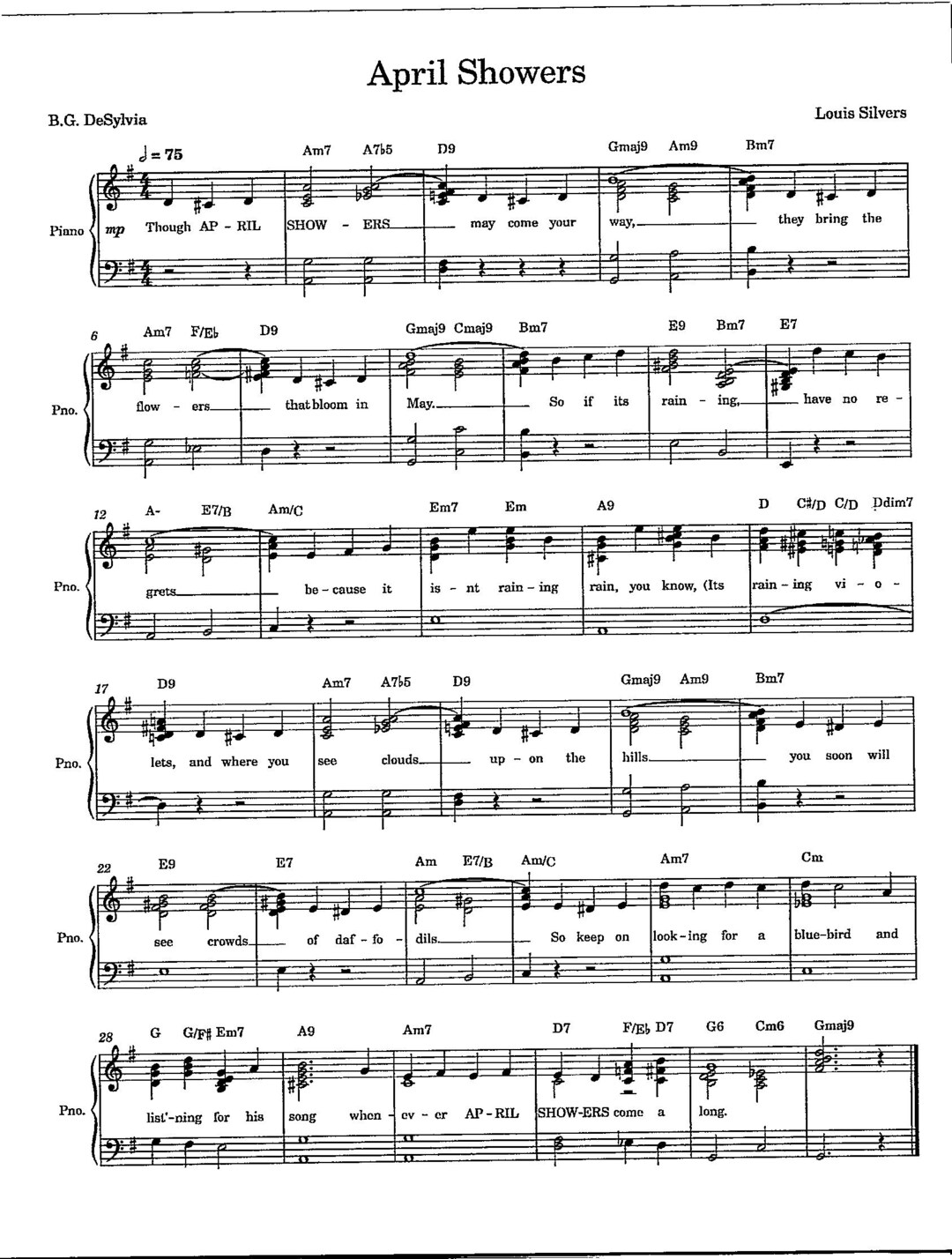 April Showers (chorus) - Digital Download Sheet Music for Piano and ...