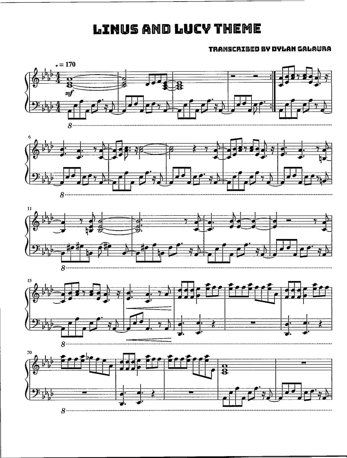 Linus and Lucy Theme - Digital Download Piano Solo - Key of A Flat - Etsy