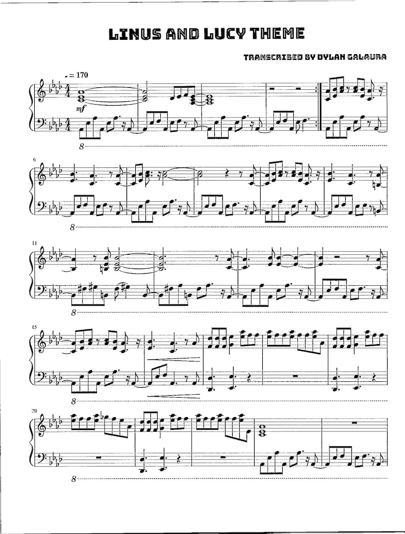 Linus and Lucy Theme - Digital Download Piano Solo - Key of A Flat - Etsy