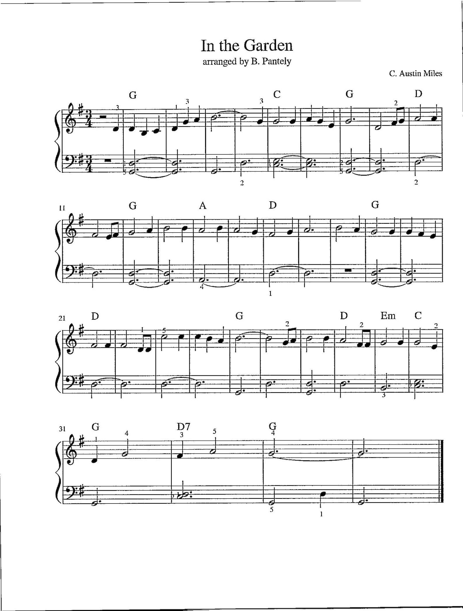 In the Garden - Digital Easy Hymn Tune Piano Solo - Key of G - Etsy