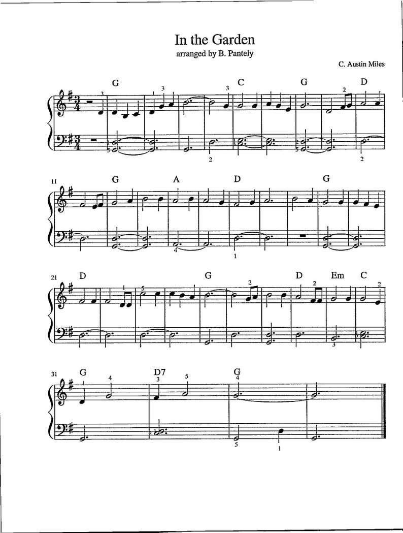 In the Garden - Digital Easy Hymn Tune Piano Solo - Key of G - Etsy