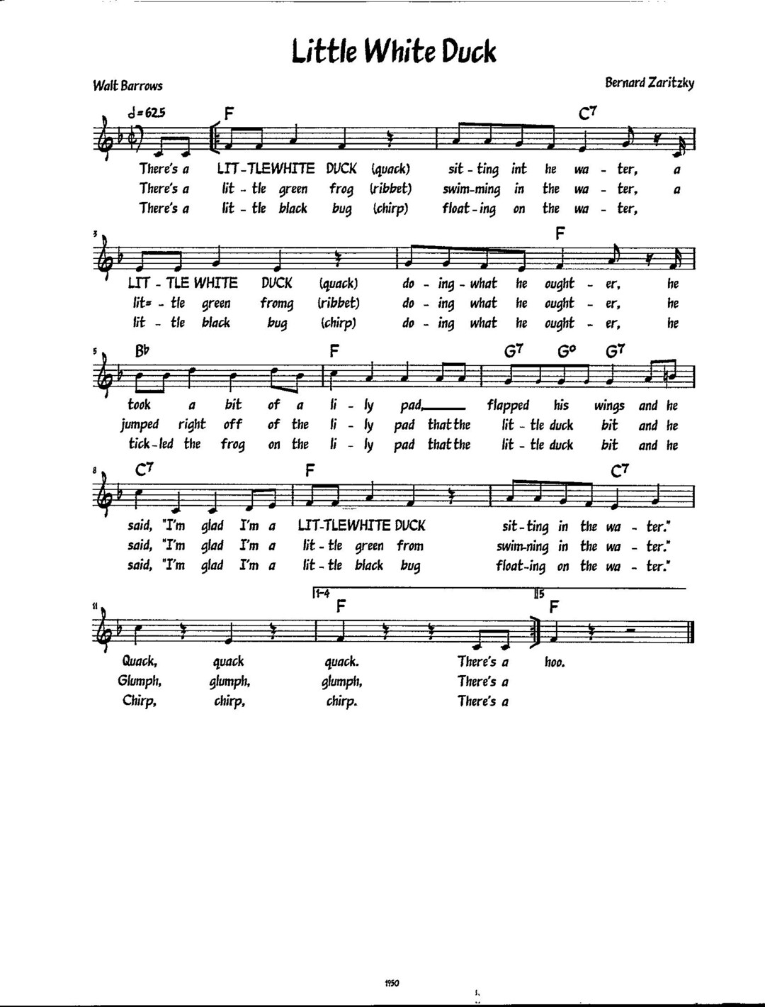 Little White Duck - Digital Childrens Tune With Lyrics Melody Chords - Etsy