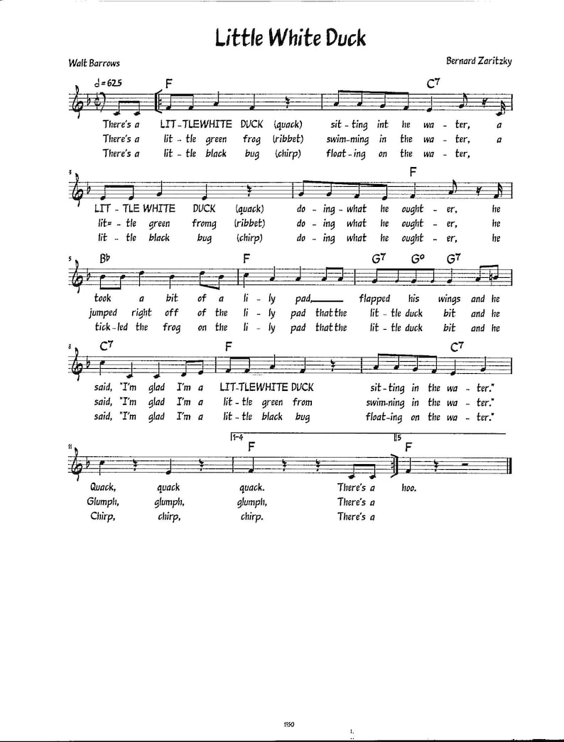 Little White Duck - Digital Childrens Tune With Lyrics Melody Chords - Etsy