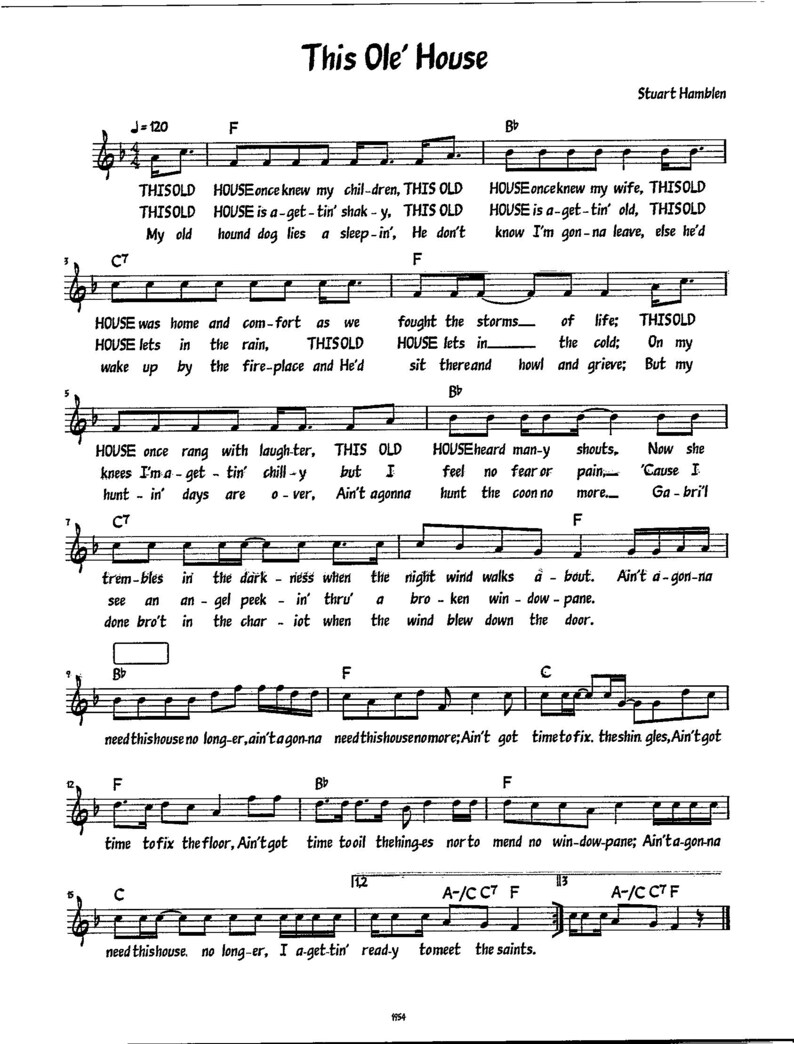This Ole' House - Digital Printable Chart Lead Sheet - Lyrics and ...