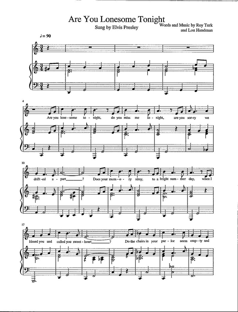 Are You Lonesome Tonight - Digital Printable Sheet Music With Lyrics - Etsy