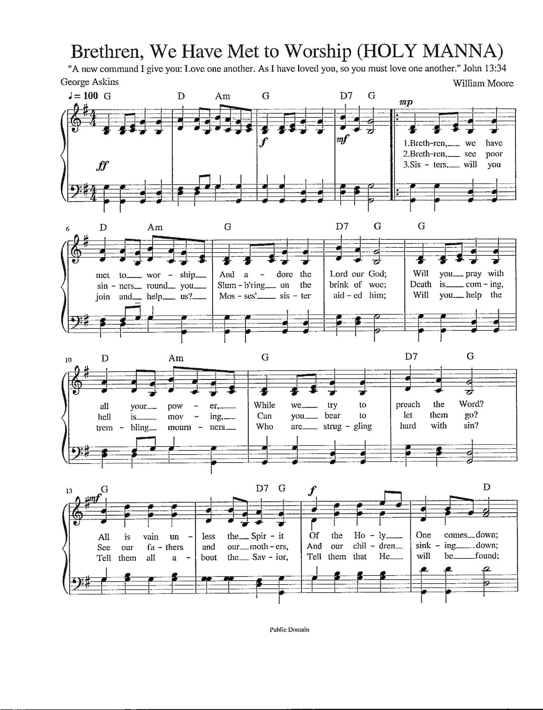 Brethren We Have Met to Worship - Digital Printable Hymn for Piano and ...