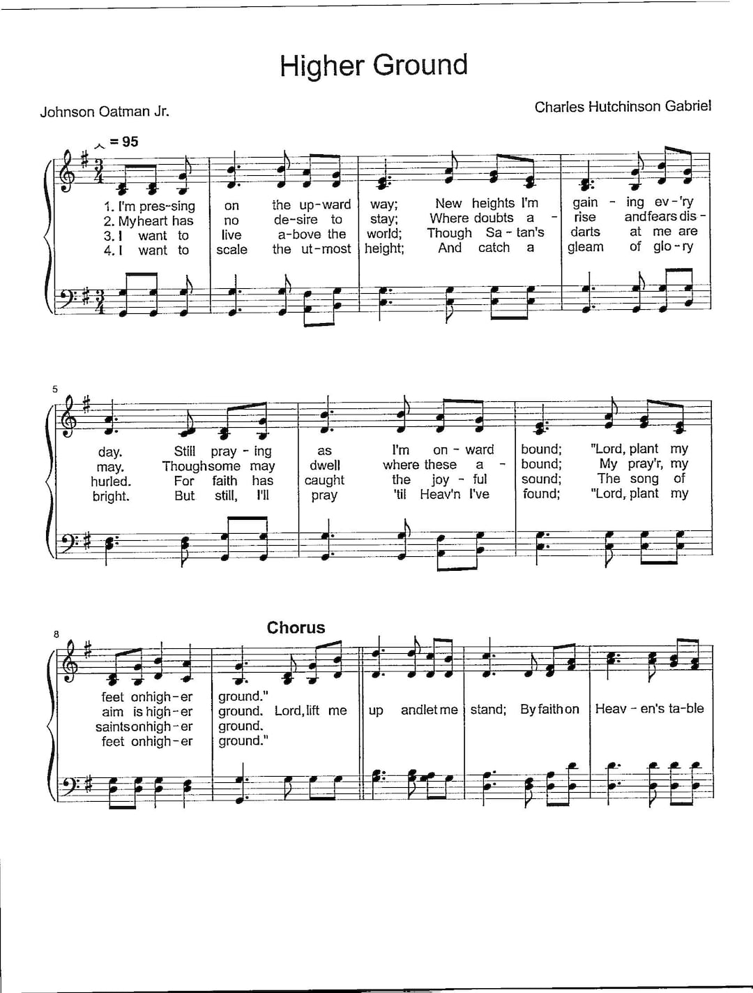 Higher Ground - Digital Download Hymn Tune for Piano Organ and Voices ...