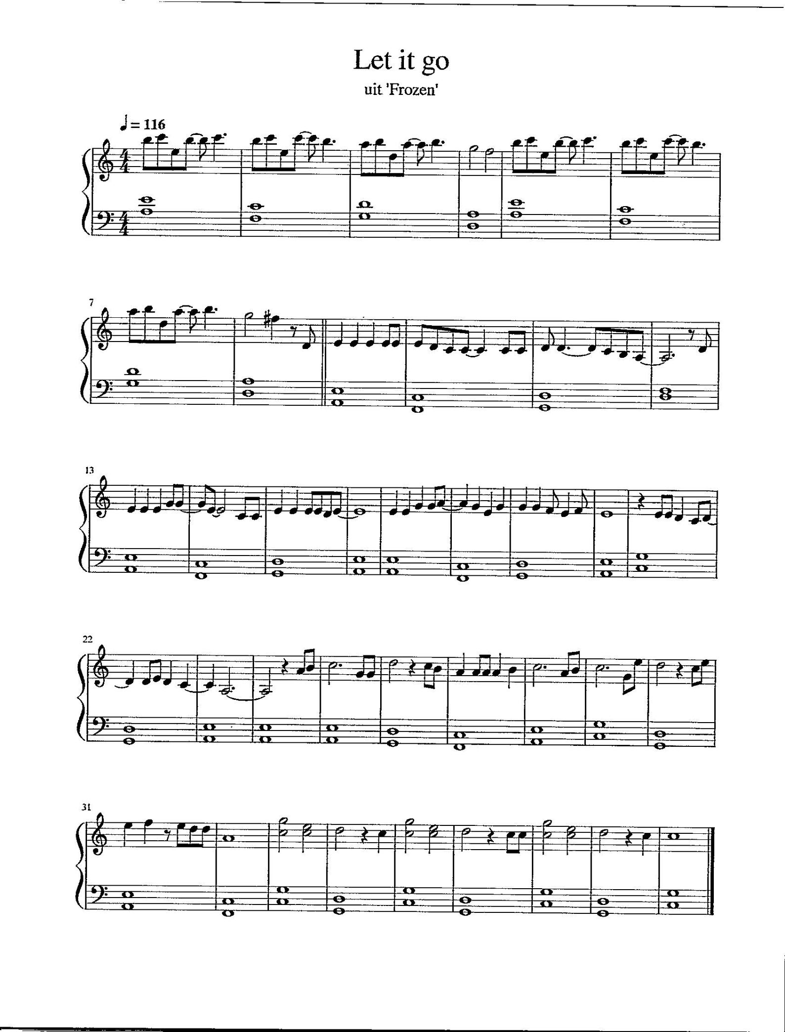 Let It Go - Digital Download Main Theme Easy Piano Solo Sheet Music ...