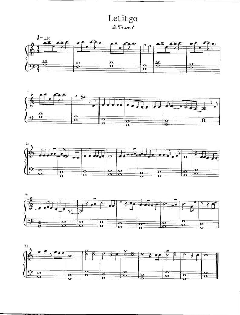 Let It Go - Digital Download Main Theme Easy Piano Solo Sheet Music ...