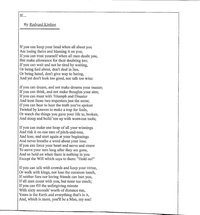 If....by Rudyard Kipling - Digital Poetry - Etsy