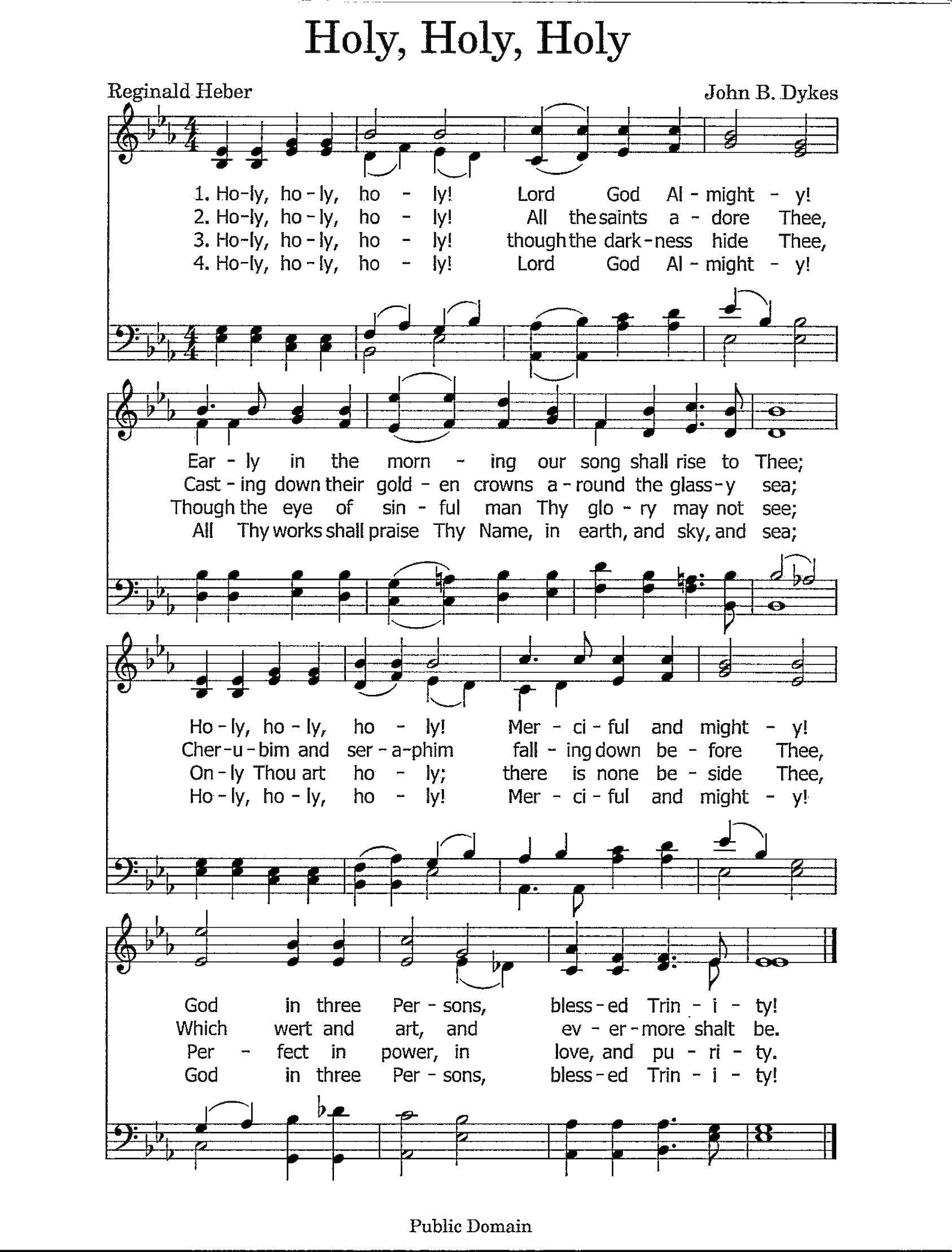 Holy, Holy, Holy - Digital Printable Hymn Tune With Verses - Key of E Flat - Etsy