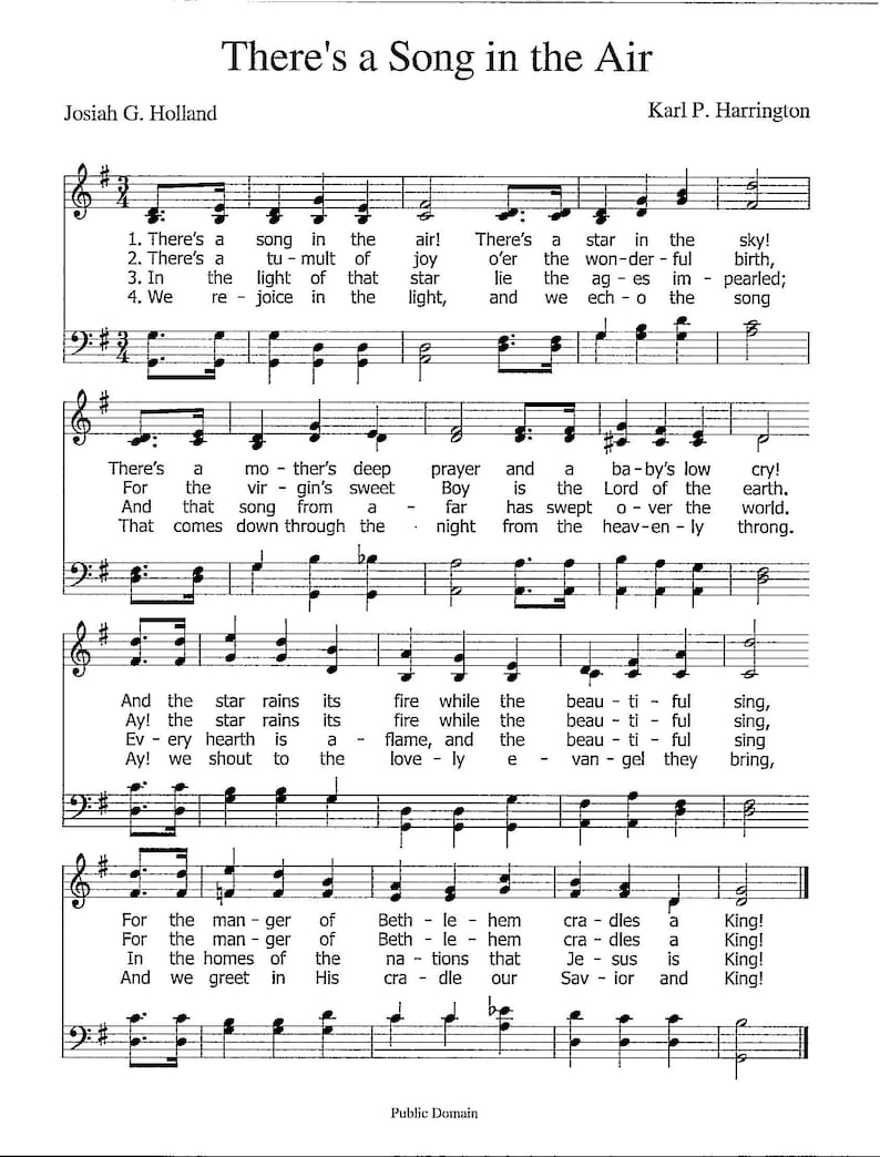 There's a Song in the Air - Digital Printable Hymn Tune - Key of G - Etsy