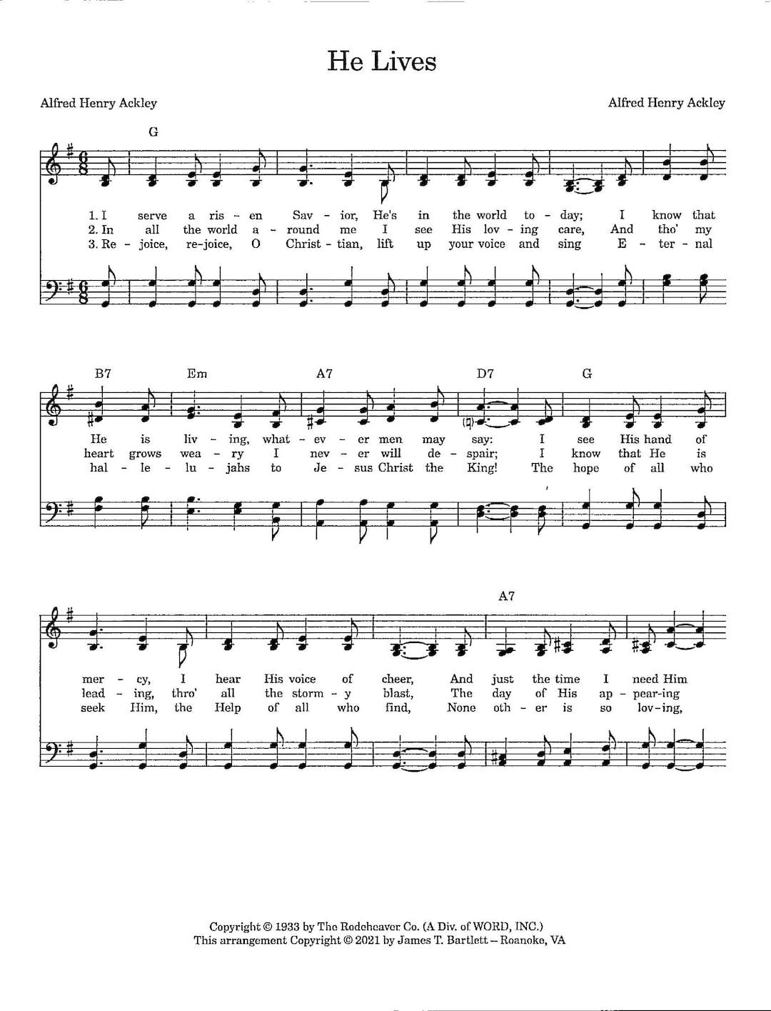He Lives - Digital Easter Hymn Tune for Piano With Lyrics - Key of G - Etsy