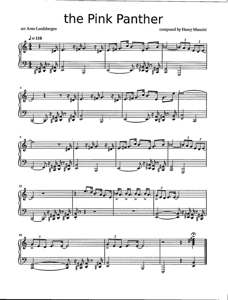 Pink Panther - Easy Piano Solo Main Theme Digital Printable - Mancini ...