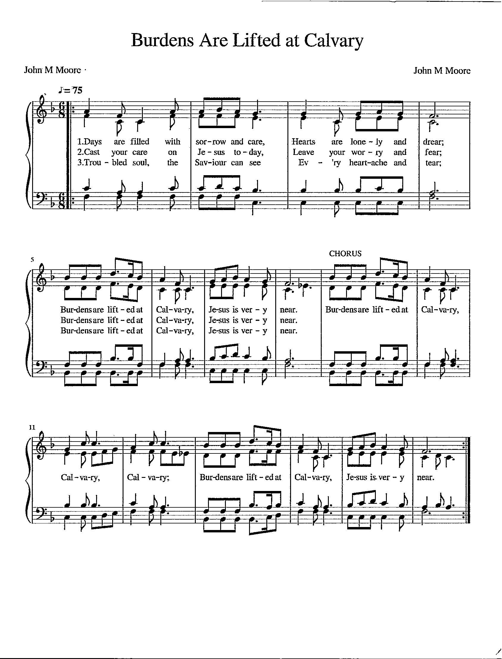 Burdens Are Lifted at Calvary - Printable Hymn Tune With Lyrics - Key ...