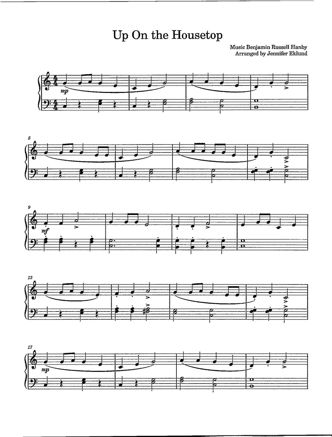 Up on the Housetop - Digital Easy Piano Solo Christmas Tune - Key of C ...